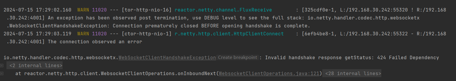 spring cloud gateway 报错 Invalid handshake response getStatus: 424 ...